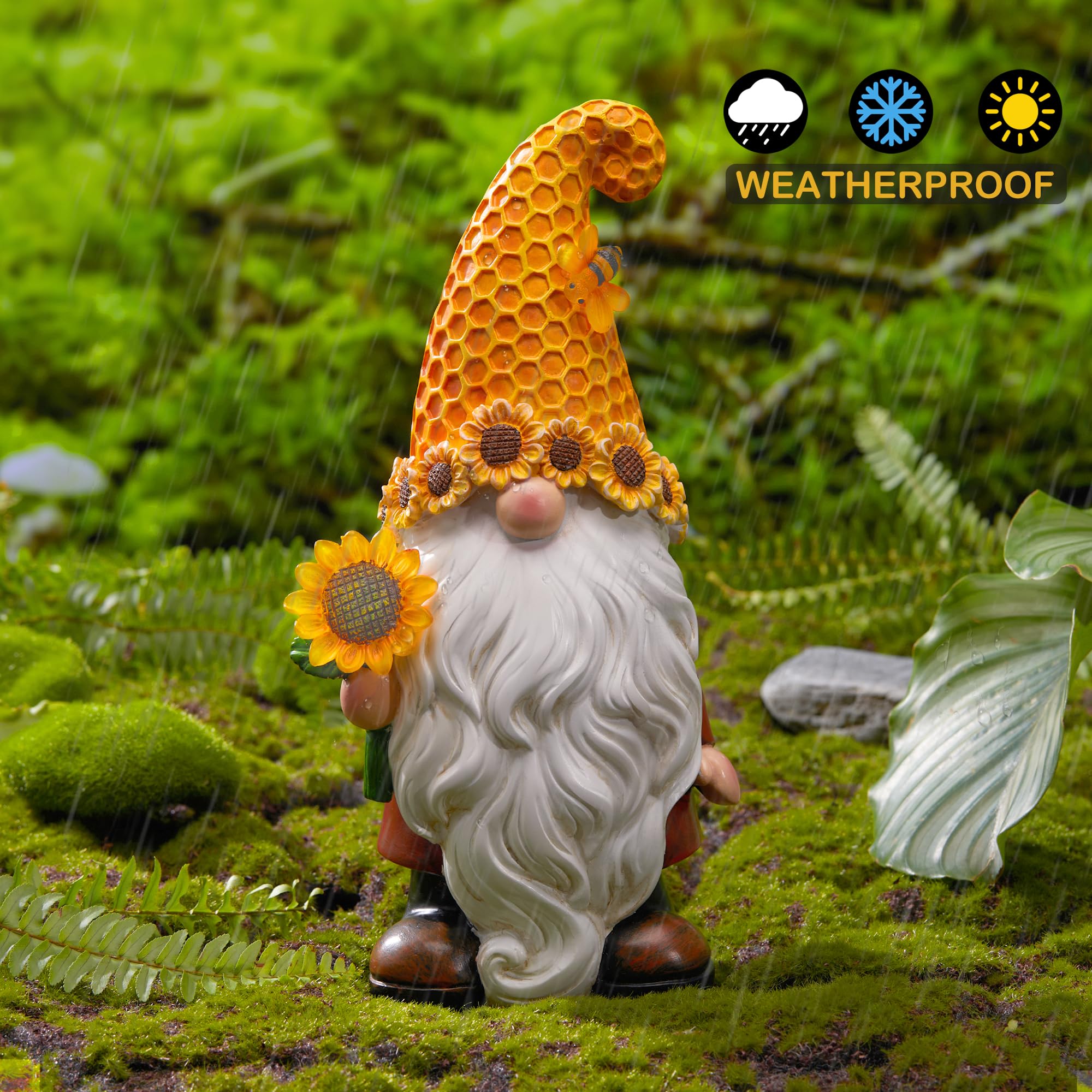 Olekki Garden Gnomes Outdoor - Sunflower Gnome Statue with Solar LED Lights for Yard, Patio, Lawn Ornaments - Best Garden Gifts for Mothers Day, Housewarming, Festival