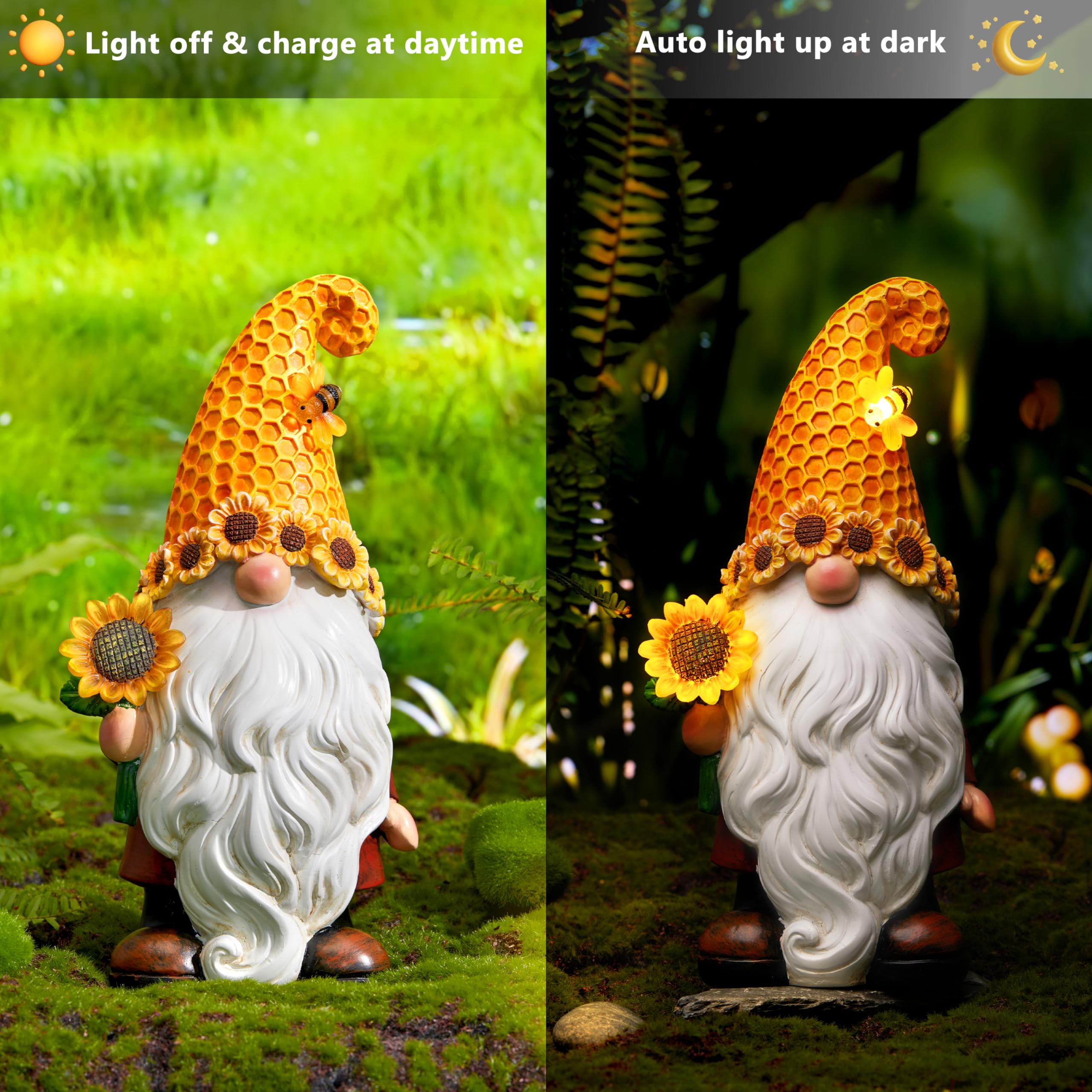 Olekki Garden Gnomes Outdoor - Sunflower Gnome Statue with Solar LED Lights for Yard, Patio, Lawn Ornaments - Best Garden Gifts for Mothers Day, Housewarming, Festival