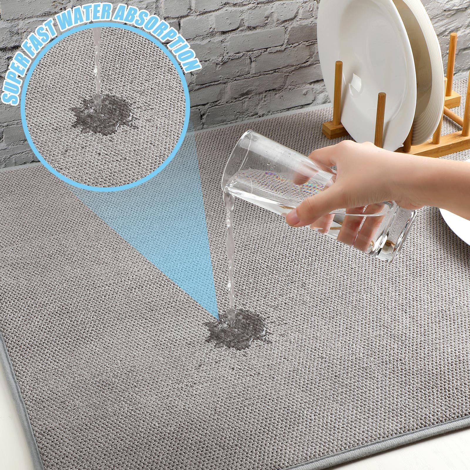 Hushee 2 Pack Extra Large Dish Drying Mat 30 x 24 XL Microfiber Absorbent Dish Drying Pad Large Size Dishes Drainer Mats for Countertop, Sink, Refrigerator or Dryer