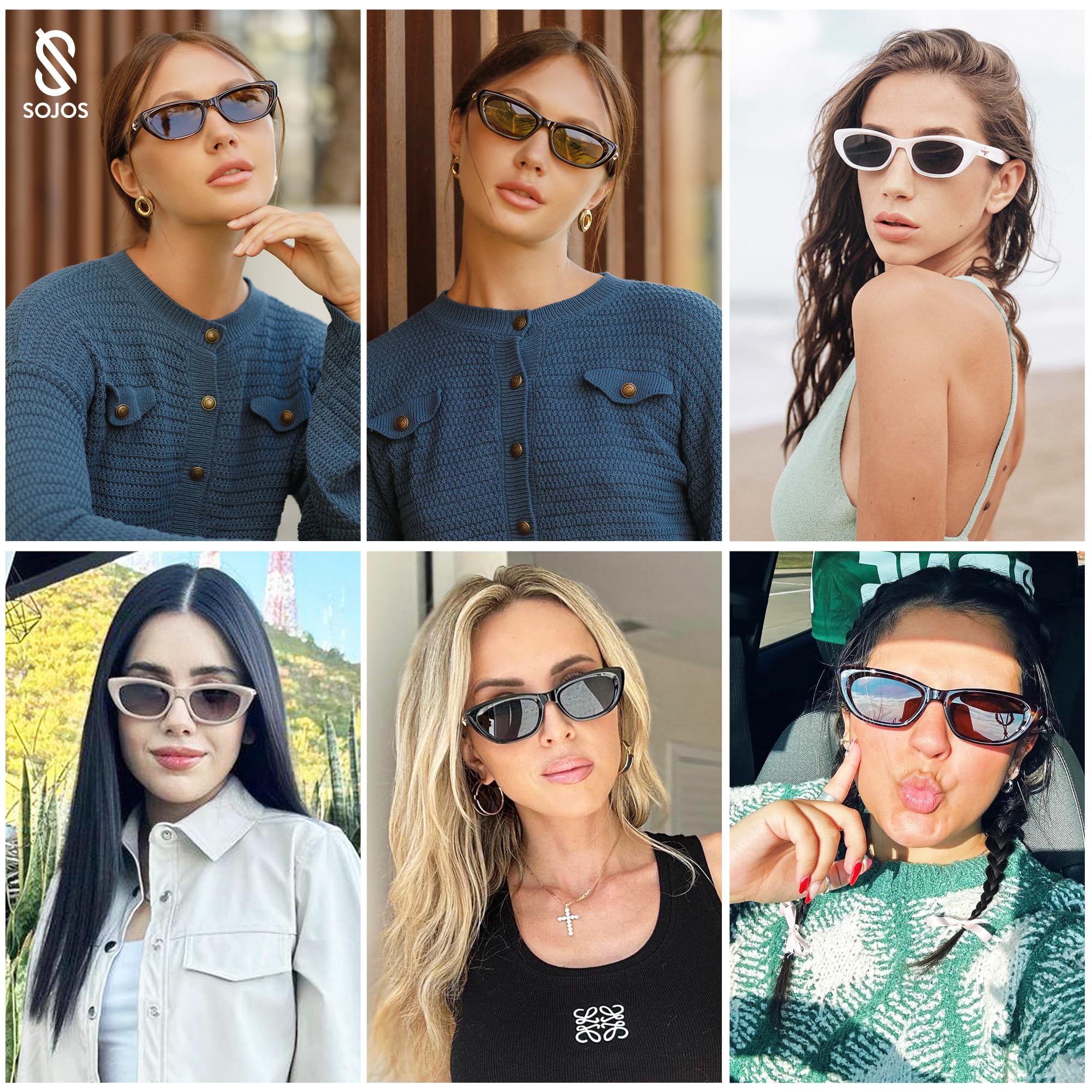 SOJOS Trendy Polarized Narrow Cat Eye Sunglasses for Women Retro Cute Womens Shades SJ2284 Black Frame Grey Lens