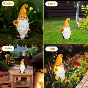 Olekki Garden Gnomes Outdoor - Sunflower Gnome Statue with Solar LED Lights for Yard, Patio, Lawn Ornaments - Best Garden Gifts for Mothers Day, Housewarming, Festival