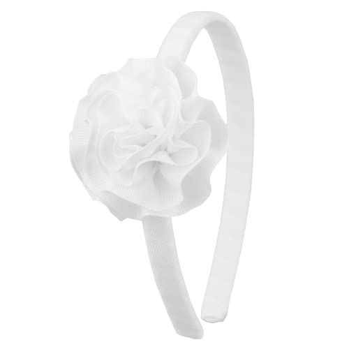 7Rainbows 1 Pcs Grosgrain Ribbon White Carnation Flower Headbands for Girls Toddlers Teens.