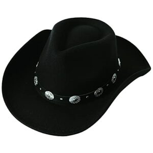 lanzom women men felt wide brim western cowboy hats belt buckle panama hat(black, large-x-large)