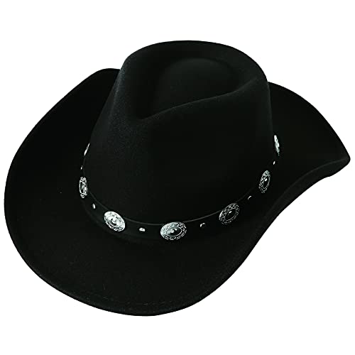 Lanzom Women Men Felt Wide Brim Western Cowboy Hats Belt Buckle Panama Hat(Black, Large-X-Large)