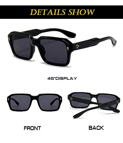 EYLRIM Square Frame Sunglasses for Women Men Fashion Rectangle Sun Glasses UV400 Protection Black Shades(A1 Black/Grey)