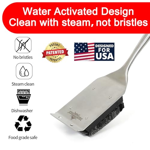 XUDAKAIXIN Upgraded Grill Brush Bristle Free,Unique Steel Fibers pad Perfect for Cast Iron/Stainless-Steel Grates, with 1 Replaceable Cleaning Head,Safe grill brush for outdoor grill,Gifts for Men/Dad