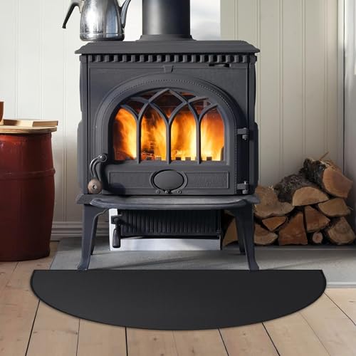 TOHONFOO Hearth Rugs for Fireplaces Fire Resistant, 42 x 24 inches Fireproof Fireplace Mat Hearth Area Rug, Fire Retardant Hearth Pad for Wood Stove Fireplace Indoor & Outdoor - Black, 1mm