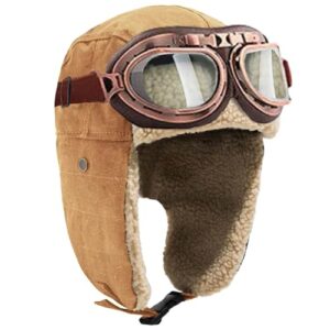 peicees aviator hat with goggles for adult kids amelia earhart costume pilot cap vintage goggles men women winter trapper hat