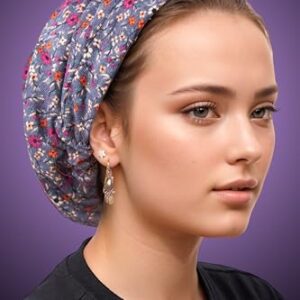 Ermandina Floral Head Covering for Women Tichel Slouchy Beanie Beret Snood Headcovering (Blue)