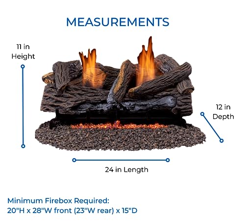 Duluth Forge DLS-24R-2 Dual Fuel Ventless Fireplace Logs Set with Remote Control, Use with Natural Gas or Liquid Propane, 33000 BTU, Stacked Red Oak, 24 Inches