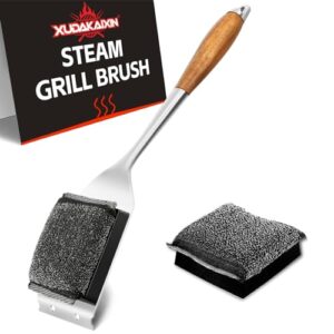 xudakaixin upgraded grill brush bristle free,unique steel fibers pad perfect for cast iron/stainless-steel grates, with 1 replaceable cleaning head,safe grill brush for outdoor grill,gifts for men/dad