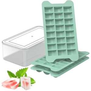 ice cube tray for freezer with bin: easy release ice cube maker - 3pack stackable ice freezing tray making iced cube - half-moon icecube trays and icebox with lid