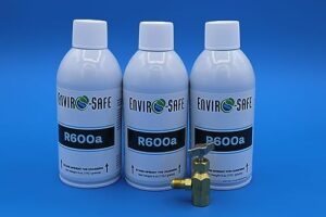 envirosafe r600a refrigerant - upright charging self sealing can - 6oz can - r600a for hvac for use in a 6oz self-sealing container (3 pack) -can tap adapter included