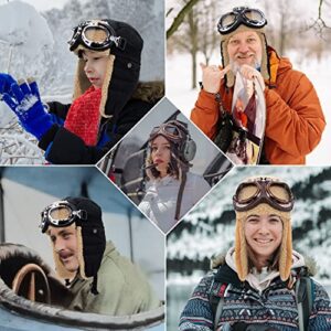 Peicees Aviator Hat with Goggles for Adult Kids Amelia Earhart Costume Pilot Cap Vintage Goggles Men Women Winter Trapper Hat