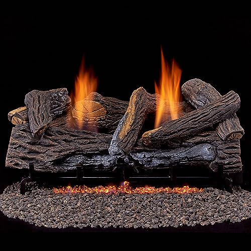 Duluth Forge DLS-24R-2 Dual Fuel Ventless Fireplace Logs Set with Remote Control, Use with Natural Gas or Liquid Propane, 33000 BTU, Stacked Red Oak, 24 Inches