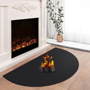 tohonfoo hearth rugs for fireplaces fire resistant, 42 x 24 inches fireproof fireplace mat hearth area rug, fire retardant hearth pad for wood stove fireplace indoor & outdoor - black, 1mm