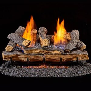 duluth forge dls-24r-1 dual fuel ventless fireplace logs set with remote control, use with natural gas or liquid propane, 33000 btu, berkshire split oak, 24 inches