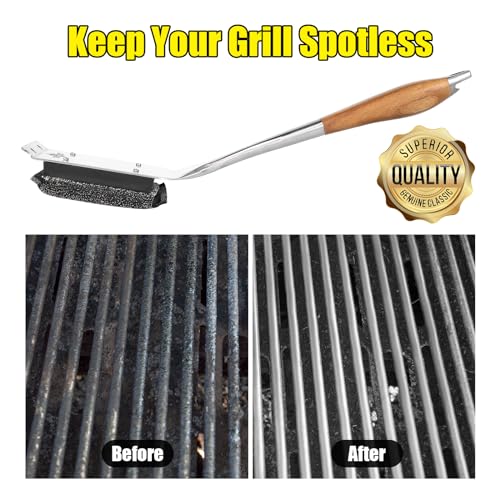 XUDAKAIXIN Upgraded Grill Brush Bristle Free,Unique Steel Fibers pad Perfect for Cast Iron/Stainless-Steel Grates, with 1 Replaceable Cleaning Head,Safe grill brush for outdoor grill,Gifts for Men/Dad