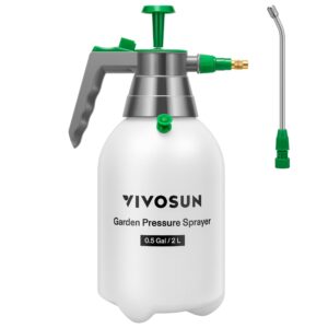 vivosun 0.5gal handheld garden sprayer, 2l pump sprayer, 68 oz water spray bottle with safety valve, adjustable nozzle, extended spray rod & additional seals, ideal for watering, fertilizing, cleaning