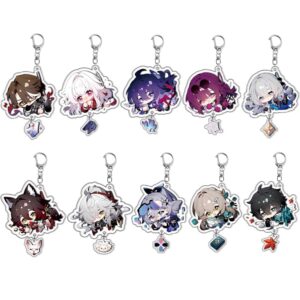 pigiaoka honkai: star rail keychain set 10pcs cute acrylic figure keychain accessories for charms gift, anime merch for game fans