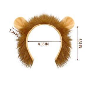 SIOTMERA Lion Ears Headband-4Pack Lion Costume for Adult, Plush Realistic Animal Ears and Horn, Halloween Cosplay Birthday Washing Face Makeup Animal Theme Party Accessories for Adult