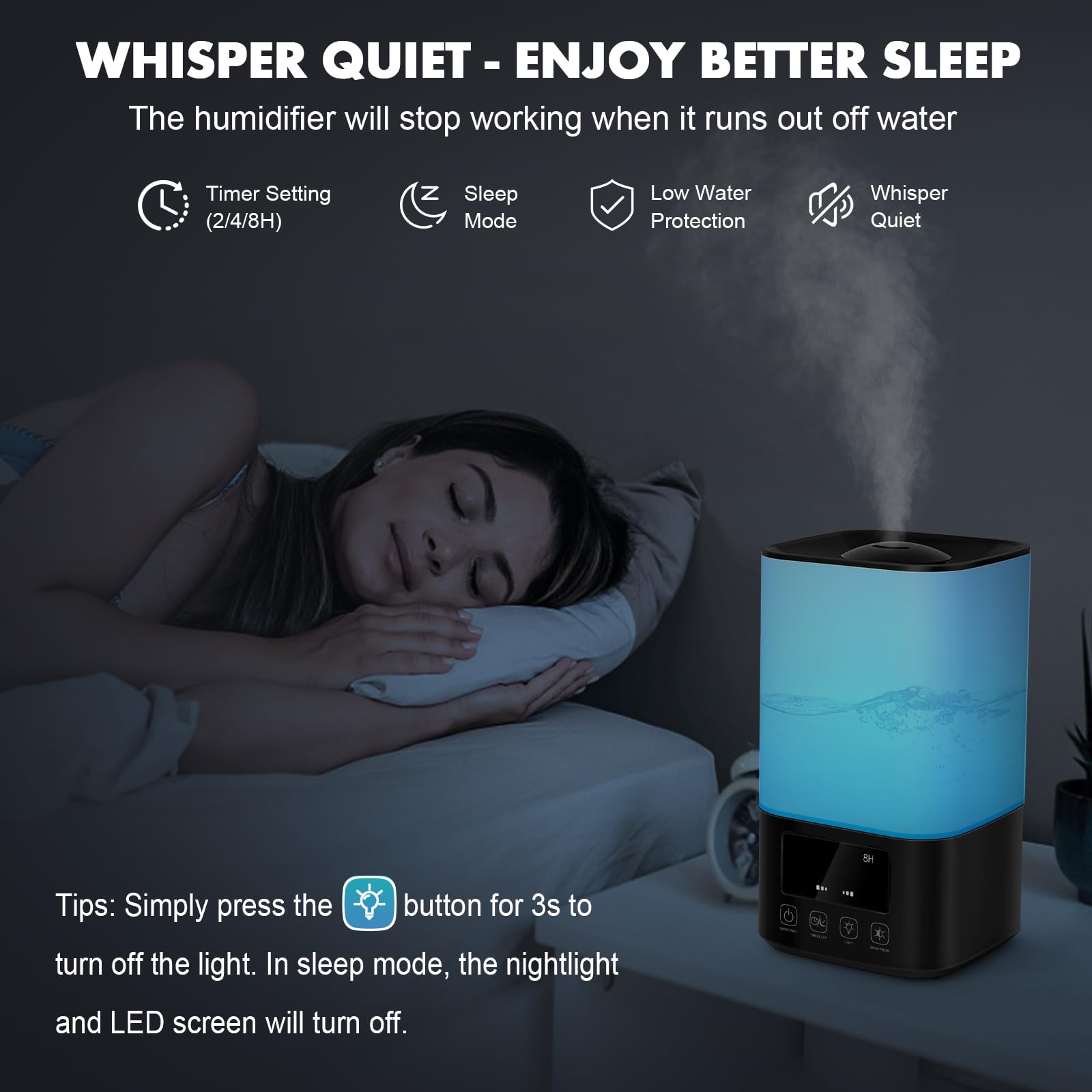 Cool Mist Humidifiers for Bedroom, Upgraded Humidifiers for Large Room Baby Home Plants, Quiet 3L Ultrasonic Air Humidifier Top Fill with Remote Control, Adjustable Nozzle, Night Light, Auto Shutoff