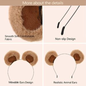 SIOTMERA Headband Bear Ears Brown, Cute Care Movable Headband Adult with Toddler Bear Costume, Soft Makeup Headband for Washing Face Women