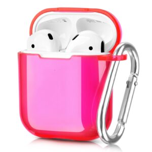 airspo case cover, clear case 2nd generation soft tpu protective cover compatible with apple 1/2 wireless charging case with keychain (neon hot pink)