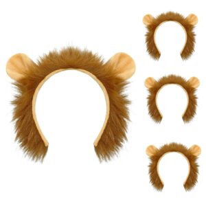 siotmera lion ears headband-4pack lion costume for adult, plush realistic animal ears and horn, halloween cosplay birthday washing face makeup animal theme party accessories for adult