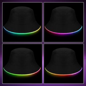 Chuarry 2 Pcs LED Light up Bucket Hat Set LED Light up Bucket Hat LED Bucket Hat for Men and Women Unisex (Black, Neon)