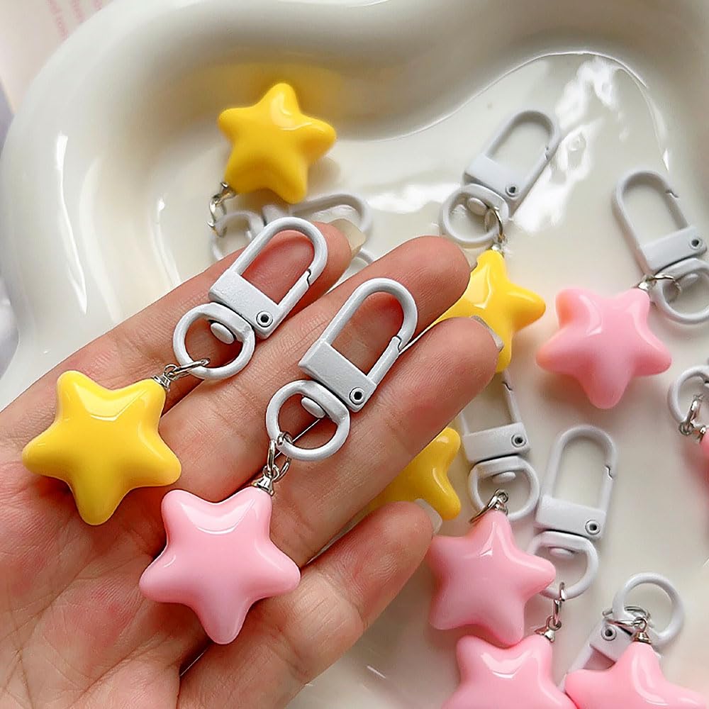 10pcs Chubby Star Key Chains for Car Keys Star Keychain Accessories Cute Keychains for Women Bag Charm Backpack Charms Key Ring Car Key Chain Small Key Rings Snap Keyrings Kawaii Keyring Kids Gifts