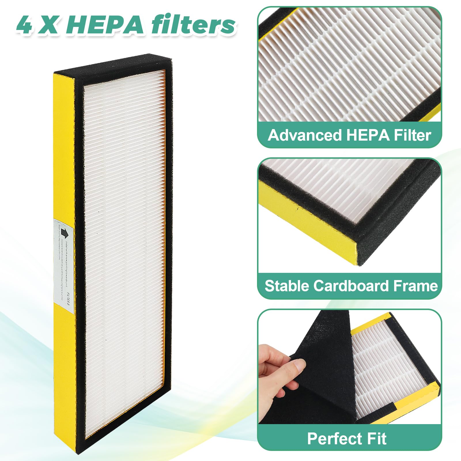 FLT4825 HEPA Filter B Compatible with Air Purifier AC4825 AC4825E AC4300 AC4800 AC4900 AC4850 by Techecook - 4 x True H13 HEPA Filters, 8 x Activated Carbon Pre-Filter