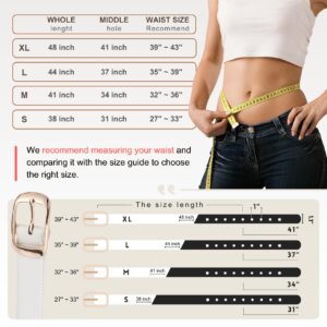 RISANTRY Womens White Belts with Gold Buckle, White Leather Belts for Women Dressy, Ladies White Fashion Waist Belt for Pants