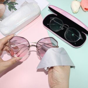 3 Piece Glasses Case Hard Shell,Estuche para Lentes Protective Reading Eyeglass Case with Cleaning Cloth for Women,Men (Purple, pink, white)