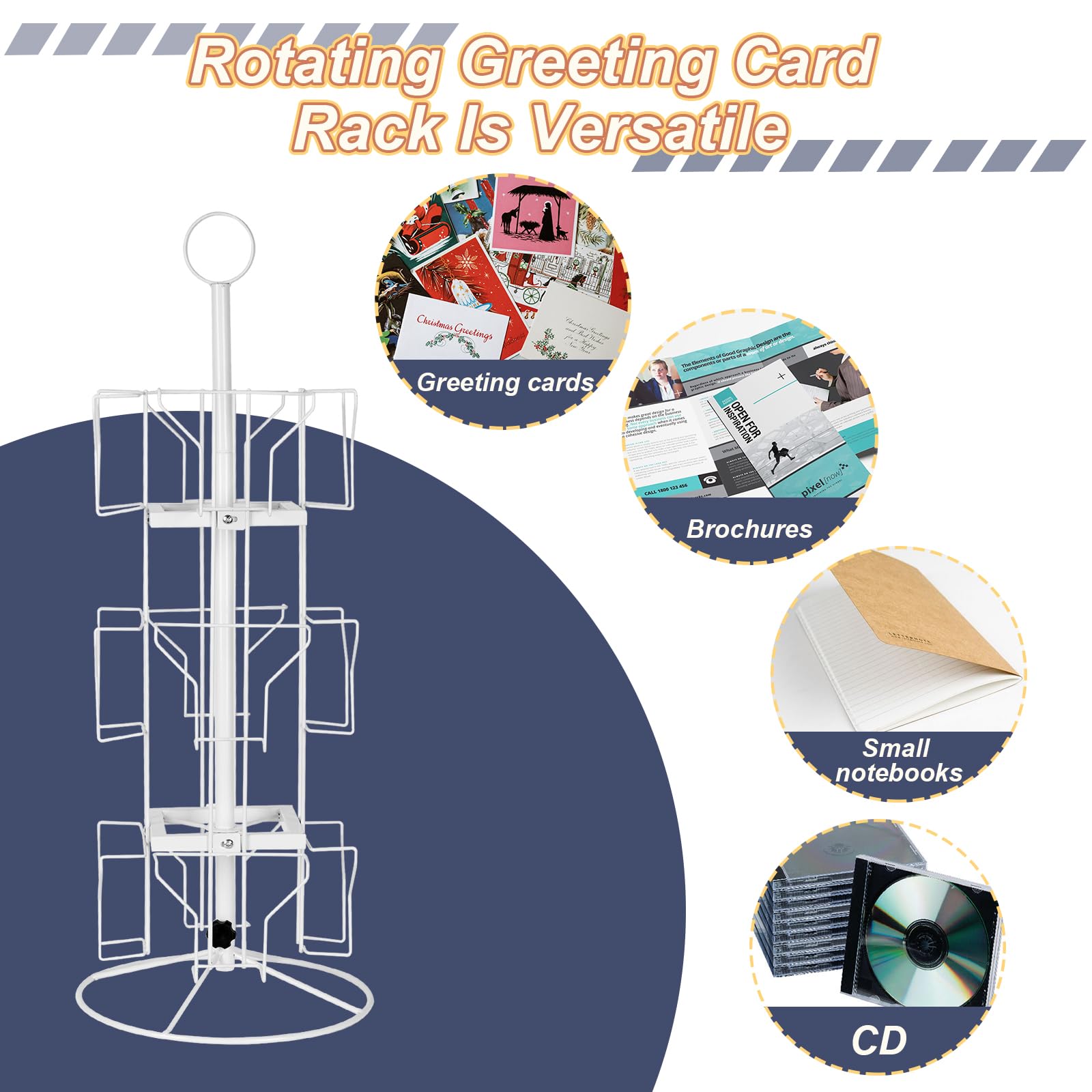 Liitrton Greeting Card Rack Card Display Rack Countertop Rotating Metal Postcard Rack Retail Display Rack for Stickers Postcard 3 Tier