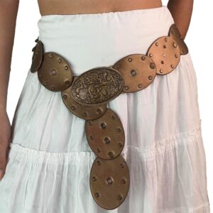 abyovrt women vintage y2k belt concho rivet leather belts western cowgirl e girl 90s accessories for skirts pants dress (e-brown)