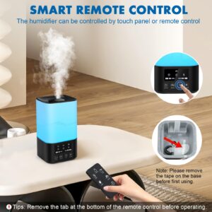 Cool Mist Humidifiers for Bedroom, Upgraded Humidifiers for Large Room Baby Home Plants, Quiet 3L Ultrasonic Air Humidifier Top Fill with Remote Control, Adjustable Nozzle, Night Light, Auto Shutoff