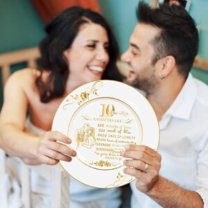 SHUNNIUB Fabulous 10th Anniversary Wedding Gifts, Luxurious 24K Gold Foil 10th Commemorative Plate Anniersary-Gifts for Him Her Couple