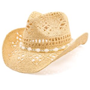 wqwovrvo cowboy hat,cowgirl hat,cowboy hats for women/mens/straw wide with shapeable brim cowboy hats for womens/white/black/beige (beige+white)