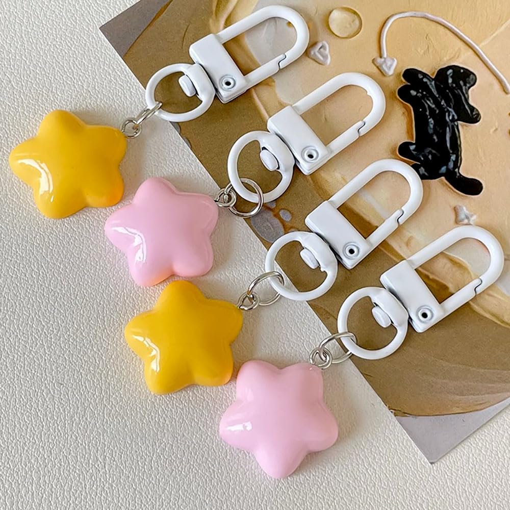 10pcs Chubby Star Key Chains for Car Keys Star Keychain Accessories Cute Keychains for Women Bag Charm Backpack Charms Key Ring Car Key Chain Small Key Rings Snap Keyrings Kawaii Keyring Kids Gifts