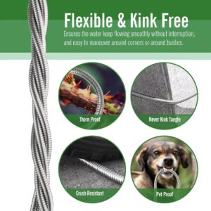 SKYWARD 304 Stainless Steel Garden Hose 20 ft with Female to Male Metal Connector, Anti-Leakage, Flexible & Lightweight Kink Free Water Hose, Easy to Use & Store (20ft)