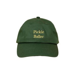 hanna roberts green pickleball hat | cap, pickle baller in yellow embroidered letters