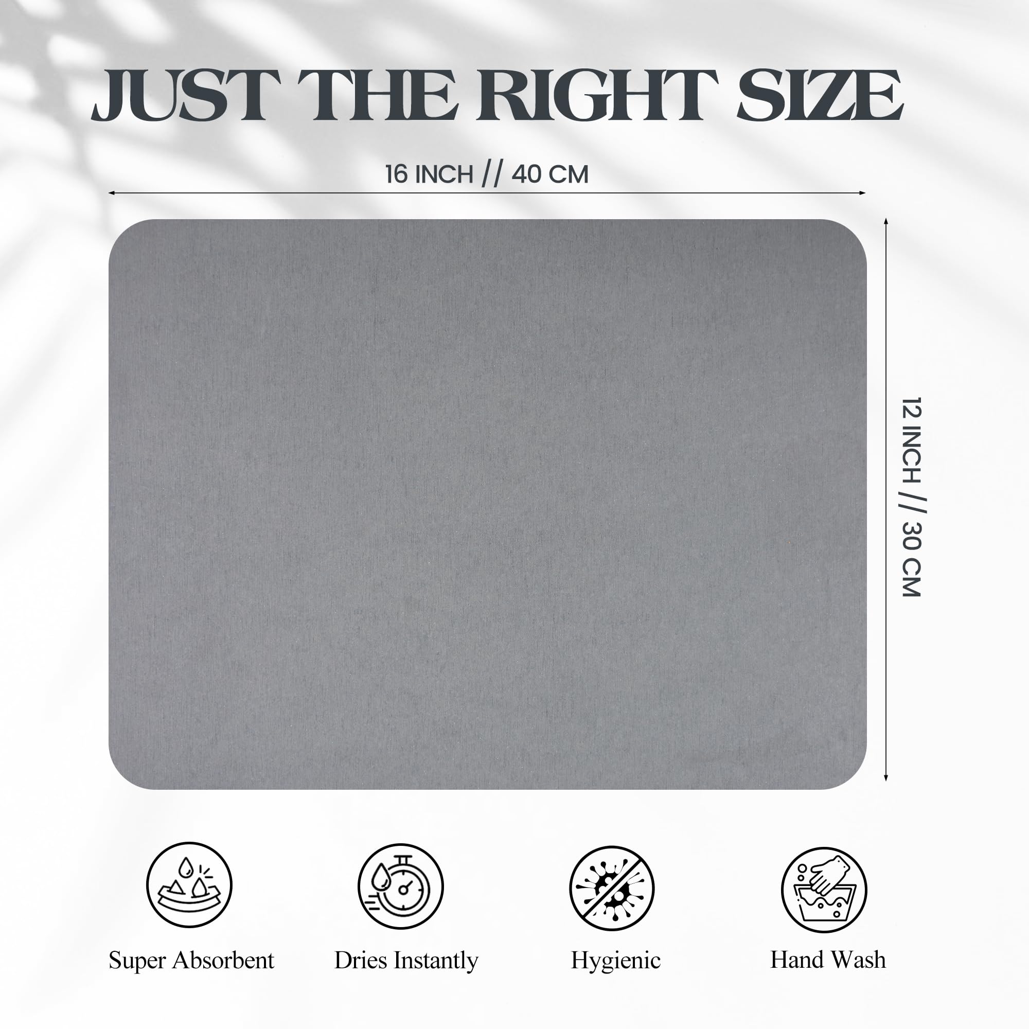 AOTASO 12x16 inch Stone Drying Mat for Kitchen Counter Gray Super Absorbent Dish Drying Mat Diatomaceous Earth Quick Dry Dish Mat（1 Pc ）