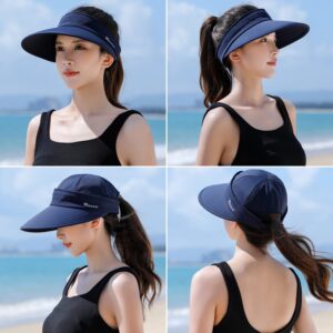 Peicees Zip-Off Wide Brim Visor Hat for Women Packable Sun Hat for Golf Hiking Gardening UV Protection Summer Beach Hat Beige