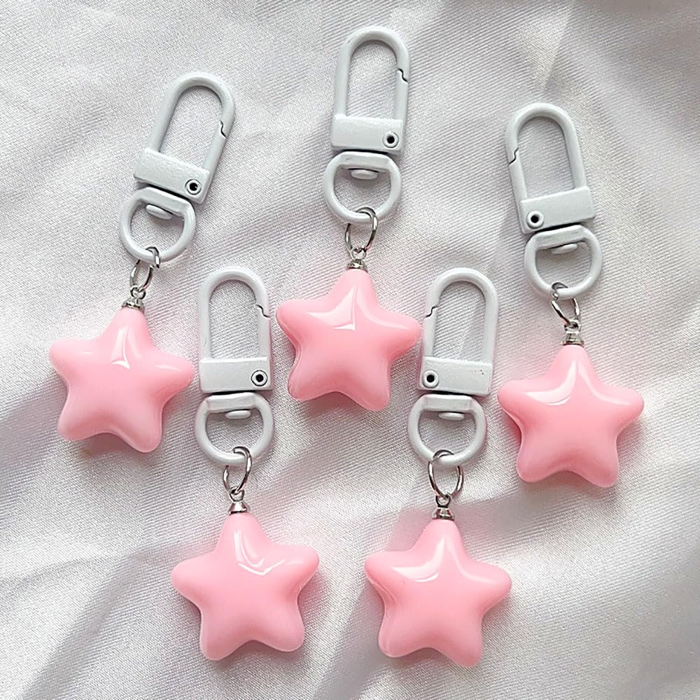 10pcs Chubby Star Key Chains for Car Keys Star Keychain Accessories Cute Keychains for Women Bag Charm Backpack Charms Key Ring Car Key Chain Small Key Rings Snap Keyrings Kawaii Keyring Kids Gifts