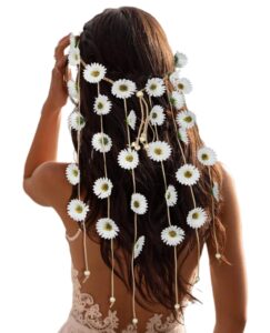 chlins hippie headband flower crown bohemian sunflower headband flower headpiece hippie costume 60s 70s outfits for women (white)