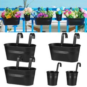 jfmamj 5 pcs hanging planter railing planter box metal iron window boxes planters for outdoor plants balcony planter fence planters with detachable hooks for herb garden planter outdoor(matte black)