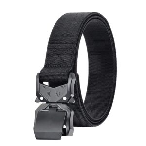 ywhchi belt men's stretch nylon belt - ideal for hiking, work adjustable web tactical belt (black, l(for fits pant size 36''-38''))