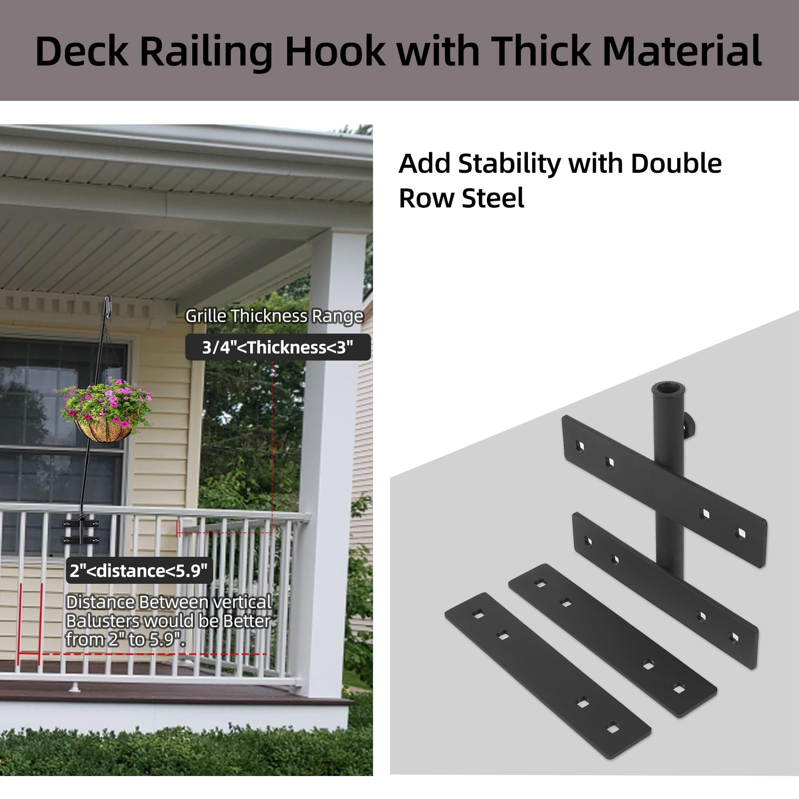 Damukoo Deck Hook-Deck Railing Plant Hanger Outdoor,Bird Feeder Hanger for Deck Railing, Fence Shepherds Hooks Bracket for Hanging Hummingbird Feeder,Planter,Flower Baskets-360°Rotating Pole