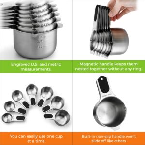 Spring Chef Magnetic Stainless Steel Measuring Cups (Patent Pending), Kitchen Tools with Easy to Read Markings for Measuring Dry or Liquid Ingredients, Set of 7, Black